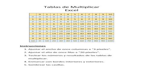 Tablas De Multiplicar Excel Mx