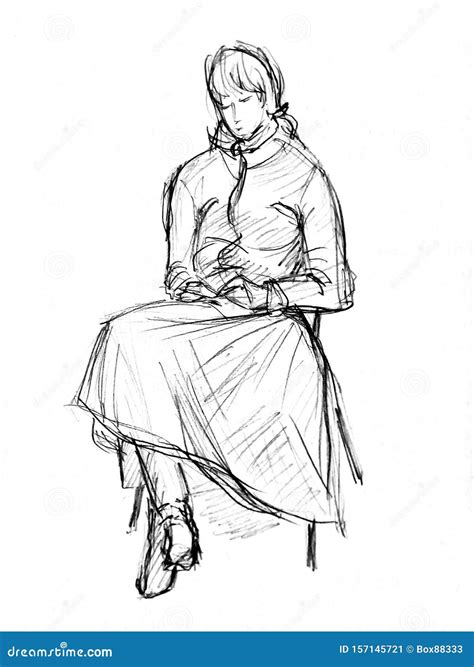 Um Esboço De Uma Mulher Sentada Em Uma Cadeira De Roupas Desenho Do