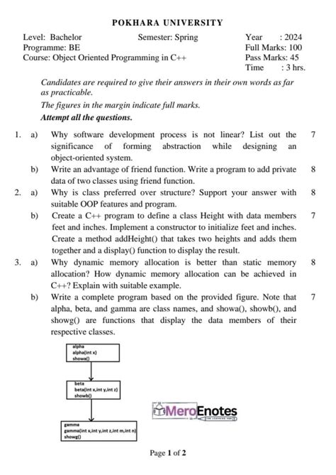 PU BE Civil Object Oriented Programming In C Question Paper 2nd