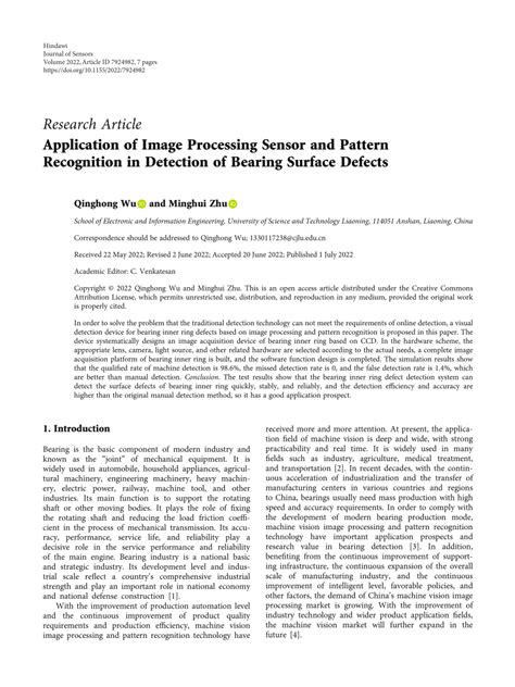 Pdf Application Of Image Processing Sensor And Pattern Recognition In Detection Of Bearing