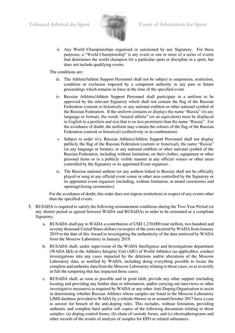 Read The Cas Decision Reducing Russias Doping Ban The New York Times