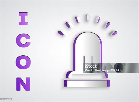 회색 배경에 격리 된 울리는 알람 벨 아이콘을 잘라 용지 화재 경보 시스템 서비스 벨 핸드벨 기호 알림 기호 종이 아트 스타일 벡터 3차원 형태에 대한 스톡 벡터 아트 및