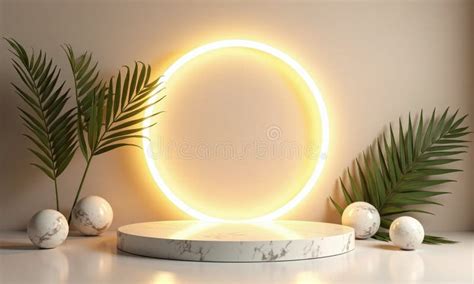 Minimalist Empty Product Display Circular Marble Pedestal Glowing Stock Illustration