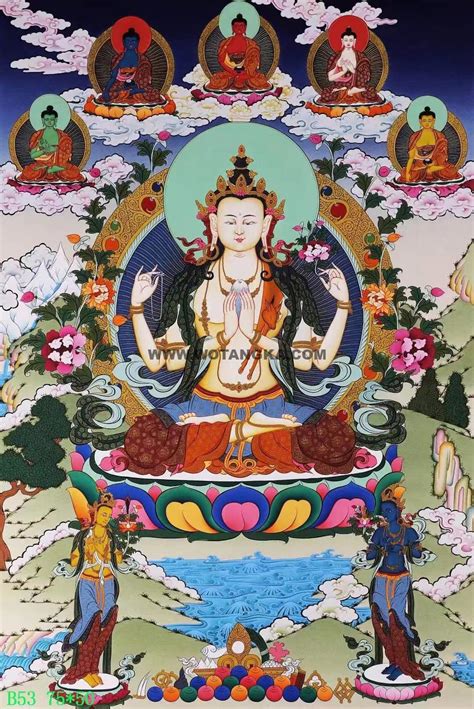 编号138 372699：彩绘唐卡 四臂观音·三怙主（7550cm左右） 沃唐卡