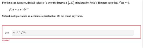 Solved For The Given Function Find All Values Of 𝑐c Over