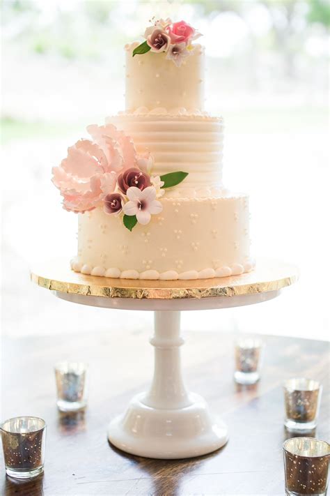White Buttercream Wedding Cake With Sugar Flowers