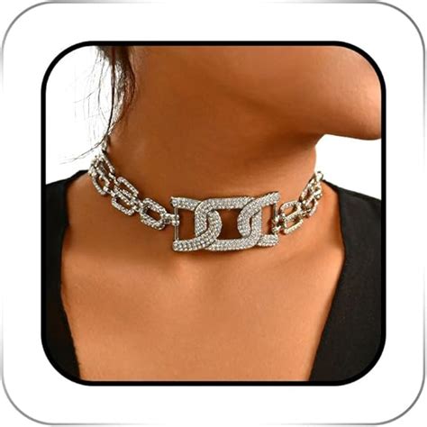 Acedre Rhinestone Choker Necklace Jewelry Silver Sparkly Crystal Rows Necklaces