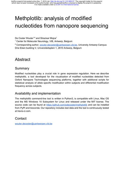 Pdf Methplotlib Analysis Of Modified Nucleotides From Nanopore