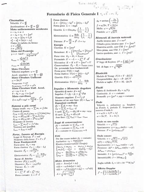 Formulario Fisica Generale 1 Pdf