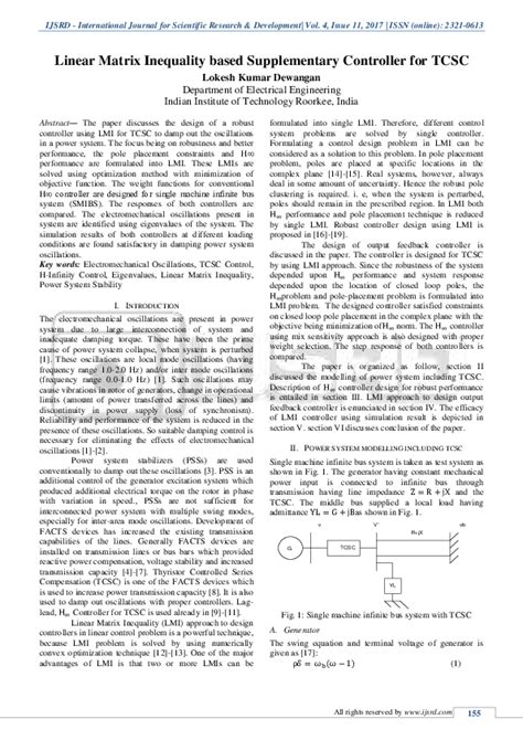 Pdf Linear Matrix Inequality Based Supplementary Controller For Tcsc