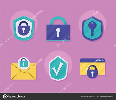 Six Cyber Security Set Icons Stock Vector By ©yupiramos 613930520