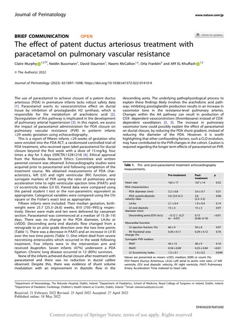 Pdf The Effect Of Patent Ductus Arteriosus Treatment With Paracetamol
