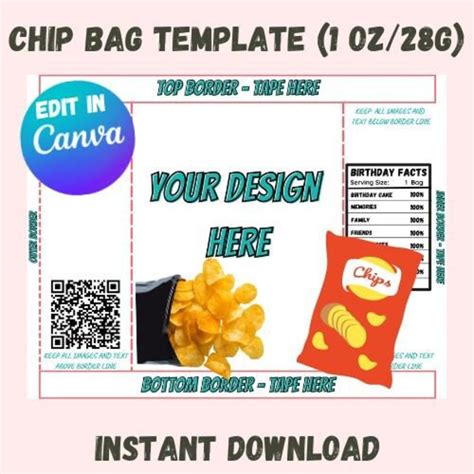 Editable Chip Bag Canva Templatecustom Chipbagspersonal Chip Bag