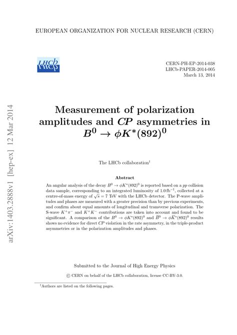 Pdf Measurement Of Polarization Amplitudes And Cp Asymmetries In B 0