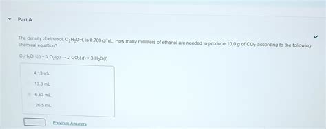 Solved The Density Of Ethanol C2H5OH Is 0 789 G ML How Chegg