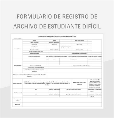 Plantilla De Excel Hoja De Registro De La Tabla De Archivos Del