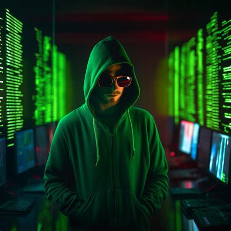 Premium Photo Arafed Man In A Hoodie Standing In Front Of A Computer Screen Generative Ai