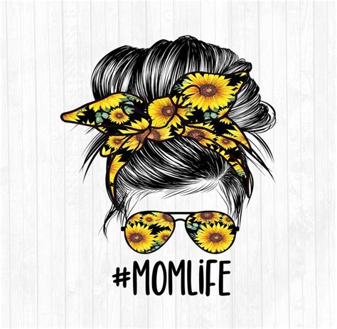 Sunflowers Mom Life Messy Bun Hair Sublimation Design Sunglasses