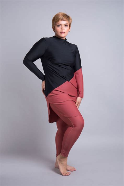 Maya Swimsuit Blackmarsala Full Coverage Modest Burkini Swimwear