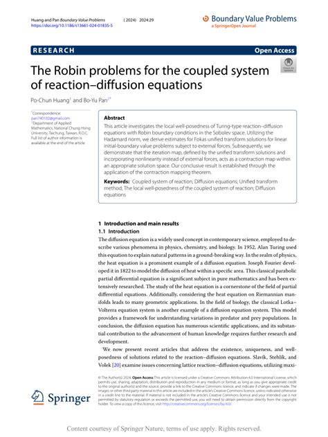 Pdf The Robin Problems For The Coupled System Of Reaction Diffusion Equations