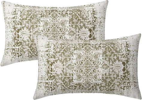 Olive Green Gray Ethnic Boho Rectangular Throw Pillow Covers 12x20 Inch Set Of 2