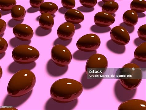 초콜릿 부활절 달걀 귀여운 3d 일러스트 3d 렌더링 분홍색 배경에 많은 초콜릿 달걀 부활제에 대한 스톡 사진 및 기타 이미지
