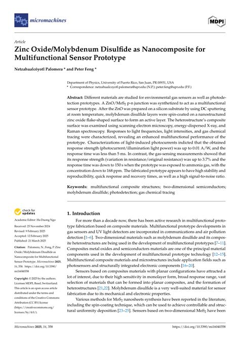 Pdf Zinc Oxidemolybdenum Disulfide As Nanocomposite For Multifunctional Sensor Prototype
