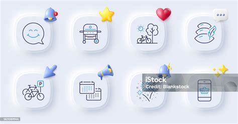 불꽃놀이 자전거 및 달력 라인 아이콘 웹앱의 경우 인쇄 벡터 3차원 형태에 대한 스톡 벡터 아트 및 기타 이미지 3차원 형태