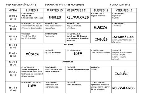 Blog 4º E Primaria Ceip MediterÁneo ProgramaciÓn Semanal