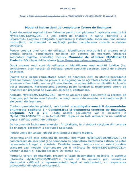 Anexa 1 Model Si Instructiuni De Completare Cerere De Finantare Pdf