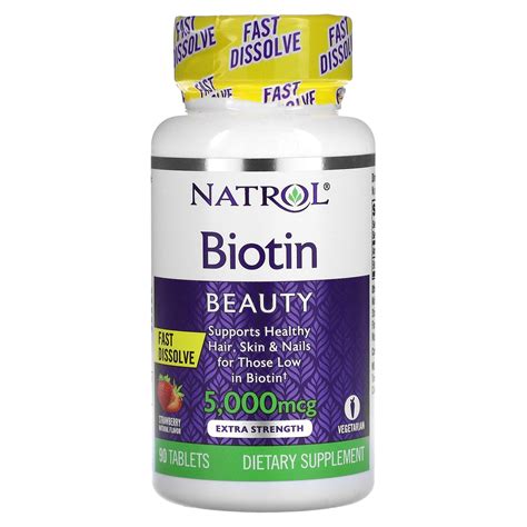 Natrol Biotin Fast Dissolve Extra Strength Strawberry 5 000 Mcg