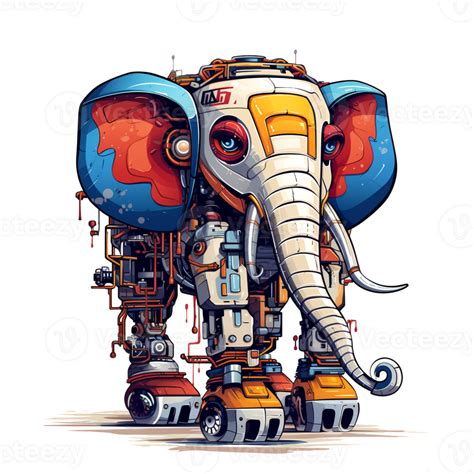 Cartoon Elephant Robots T Shirt Sticker Funny Cyborg Ai Generated