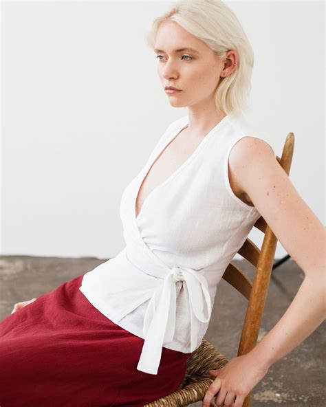 Linen Wrap Top Lydia Linen Wrap Top White Linen Top Linen Tops For