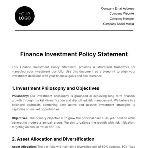 Finance Investment Policy Statement Template Edit Online And Download