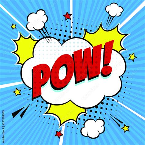 Comic lettering speech bubble for emotion with text POW! comic style flat design. Dynamic retro ...