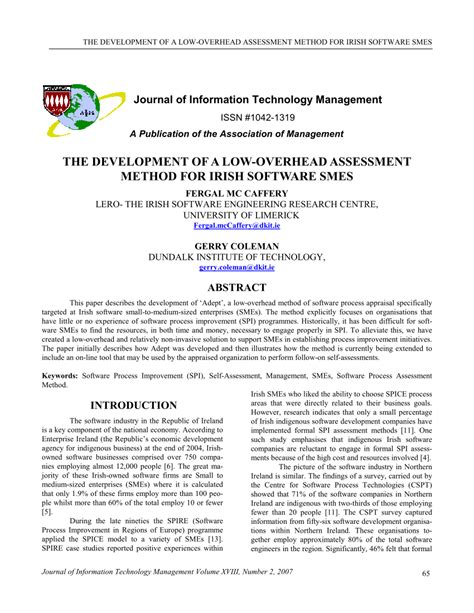 Pdf The Development Of A Low Overhead Assessment Method For Irish