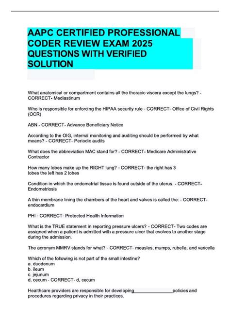 Aapc Certified Professional Coder Review Exam 2025 Questions With Verified Solution Aapc