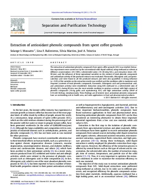 Pdf Extraction Of Antioxidant Phenolic Compounds From Spent Coffee