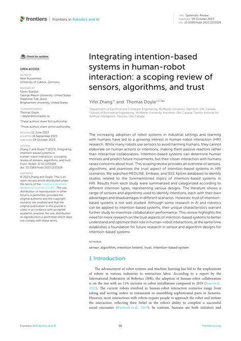 Pdf Integrating Intention Based Systems In Human Robot Interaction A Scoping Review Of