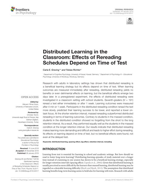 Pdf Distributed Learning In The Classroom Effects Of Rereading