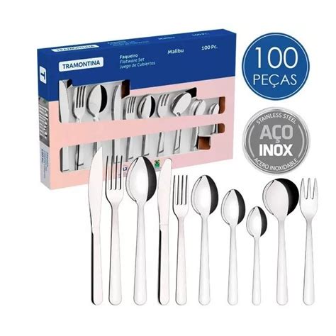 Faqueiro Tramontina Malibu 100 Peças em Aço Inox Shopee Brasil