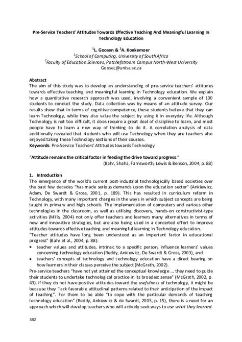 Pdf Pre Service Teachers Attitudes Towards Effective Teaching And