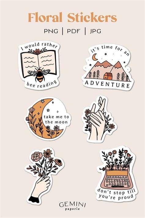 Printable Stickers Bundle Floral Vinyl Sticker Laptop Decal Etsy