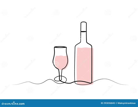 Continuous Drawing Of A Glass And Bottle In One Line Vector Stock