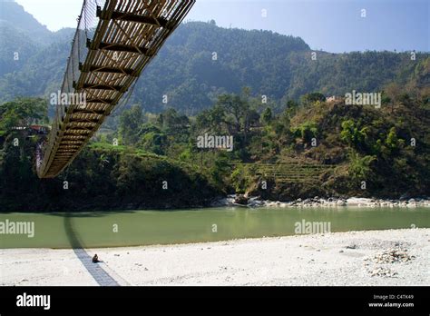 Suspension Bridge Crossing The Trishuli River Central Region Nepal