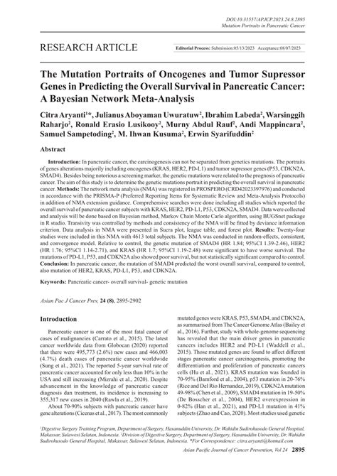 Pdf The Mutation Portraits Of Oncogenes And Tumor Supressor Genes In Predicting The Overall
