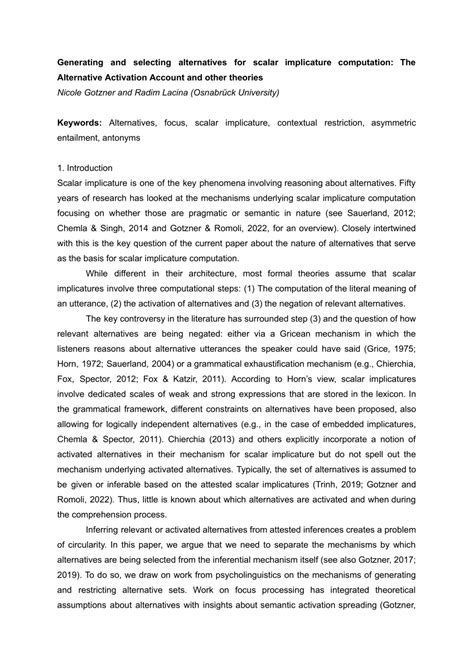Pdf Generating And Selecting Alternatives For Scalar Implicature