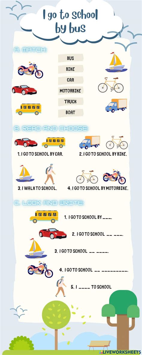 I Go To School By Bus Worksheet Live Worksheets Worksheets Library