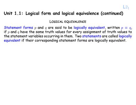 Unit 1 1 Logical Form And Logical Equivalence Continued Unit 1