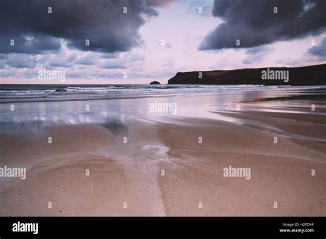 Early Morning View Of The Beach At Polzeath England Vintage Retro